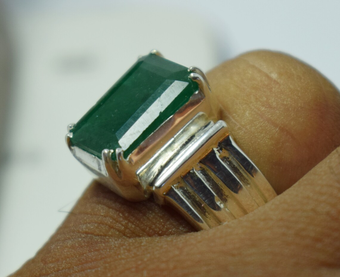 Zambian Emerald Mens Ring, Sterling Silver, Big Stone - Etsy