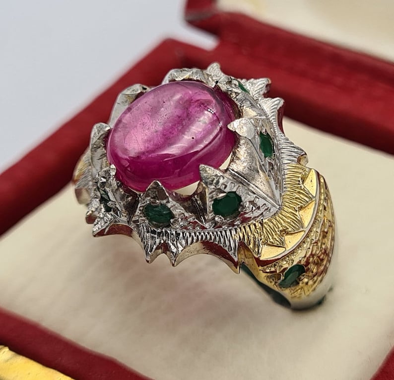 Unique Ottoman Ring Real Cabochon Ruby Ring Unique Sterling - Etsy