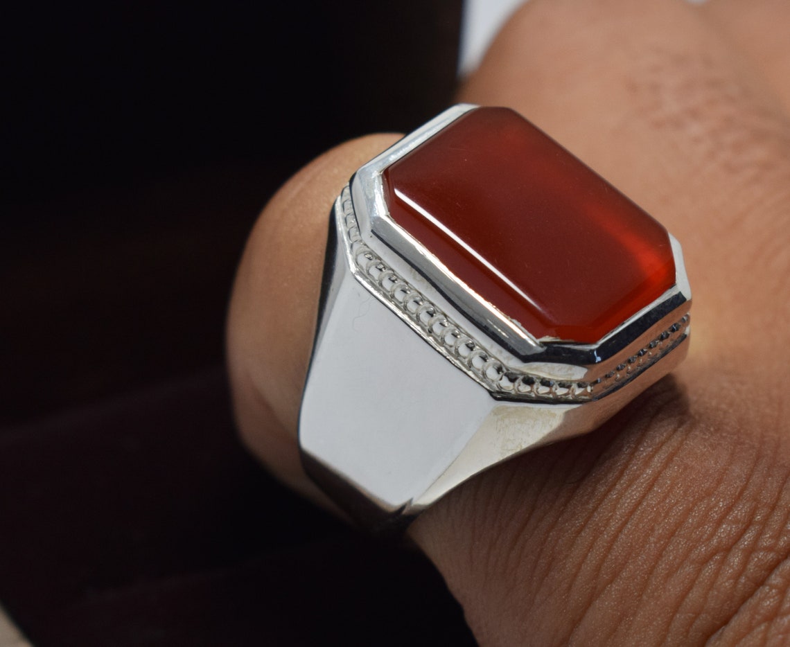 Aqeeq Ring Brown Blood Red Agate Stone Natural Yemeni Akik - Etsy