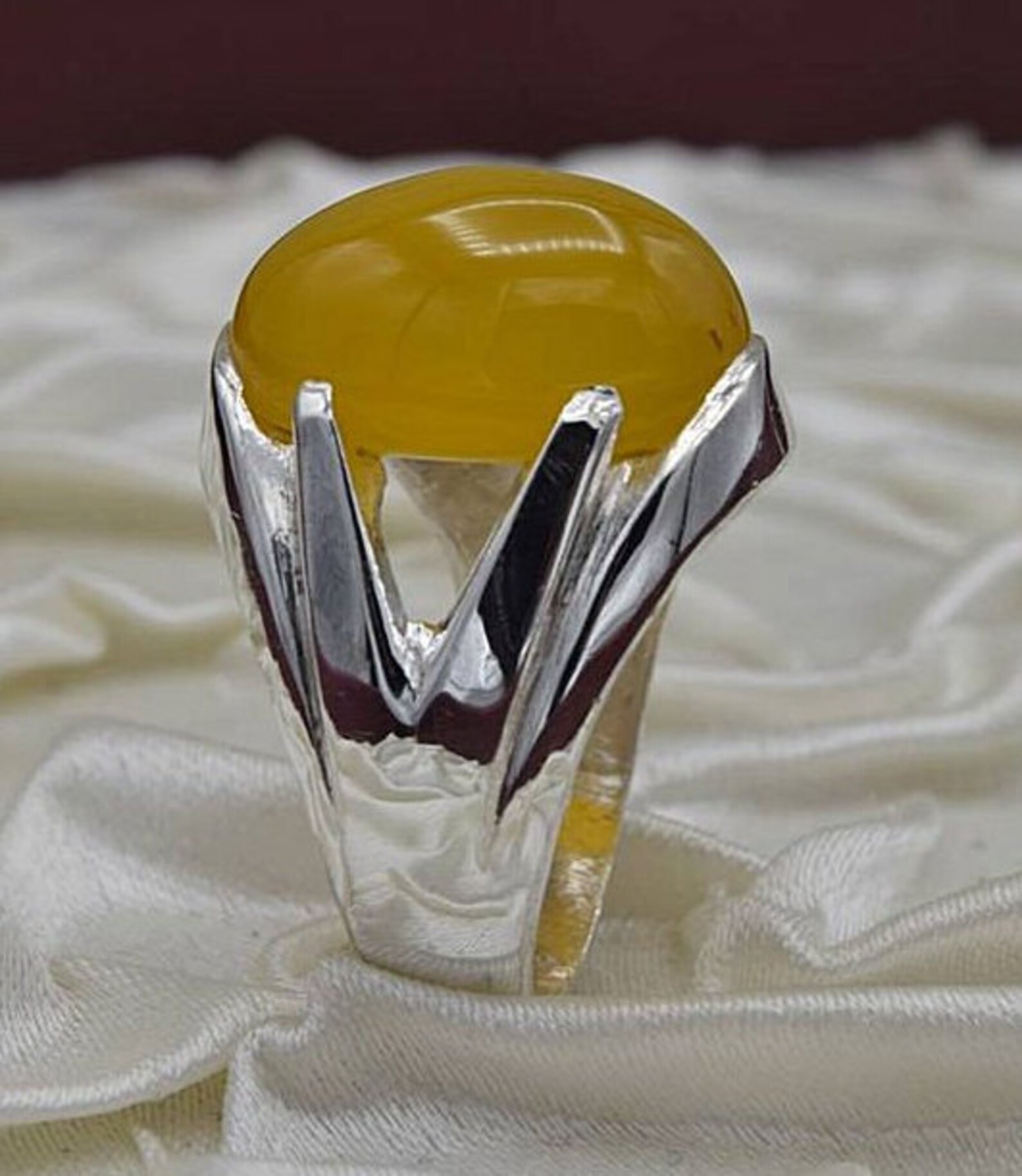 Natural Yellow Yemeni Aqeeq Ring Zard Yamni Akik Ring Men's 925 ...