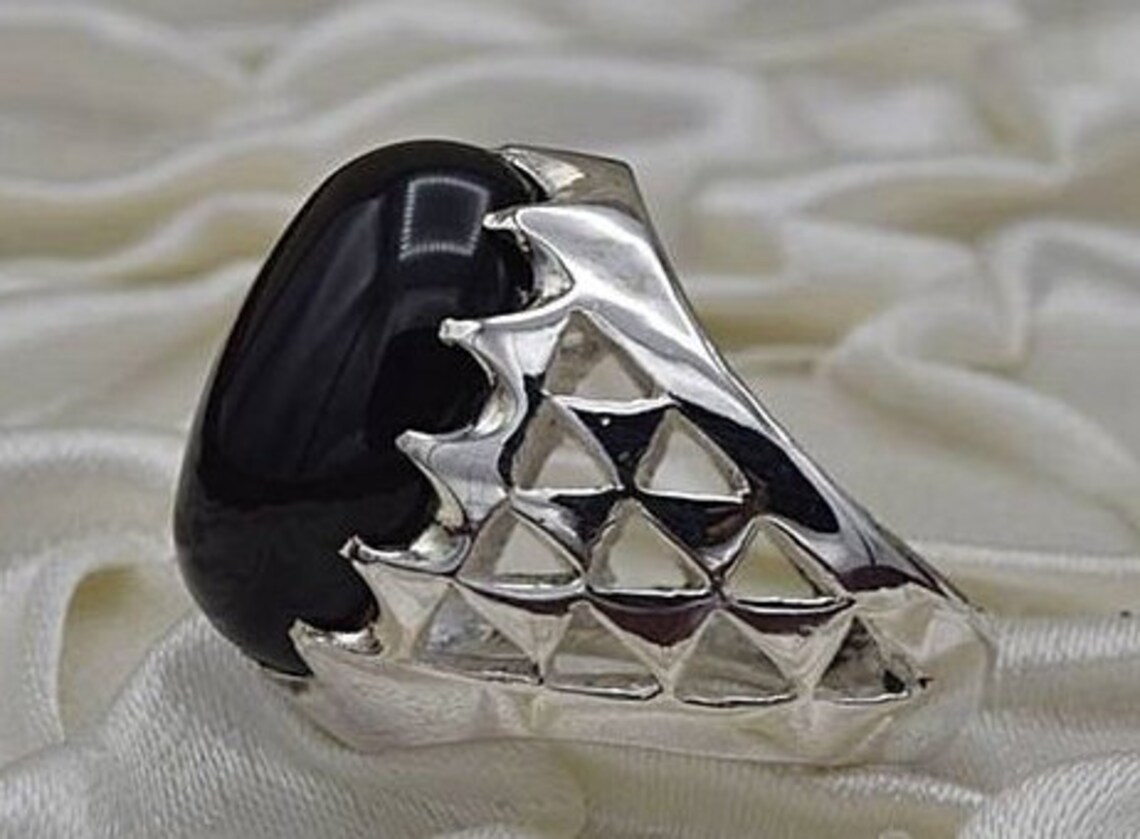Men's Big Black Blood Red Yemeni Aqeeq Ring Yamni Akik Ring Handmade ...