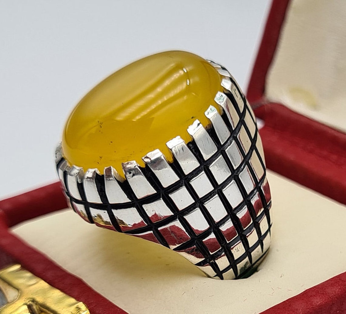 Yemeni Aqeeq Yamni Aqiq Akik Yaman Agate Yamani Hakik Ring Yellow Stone ...