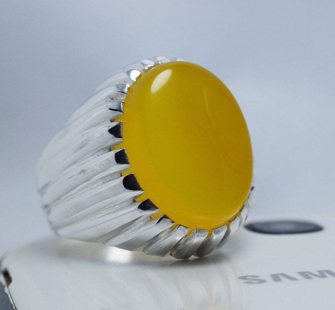 Men Yellow Real Yemeni Aqeeq Akik Ring Carnelian Agate Bague | Etsy