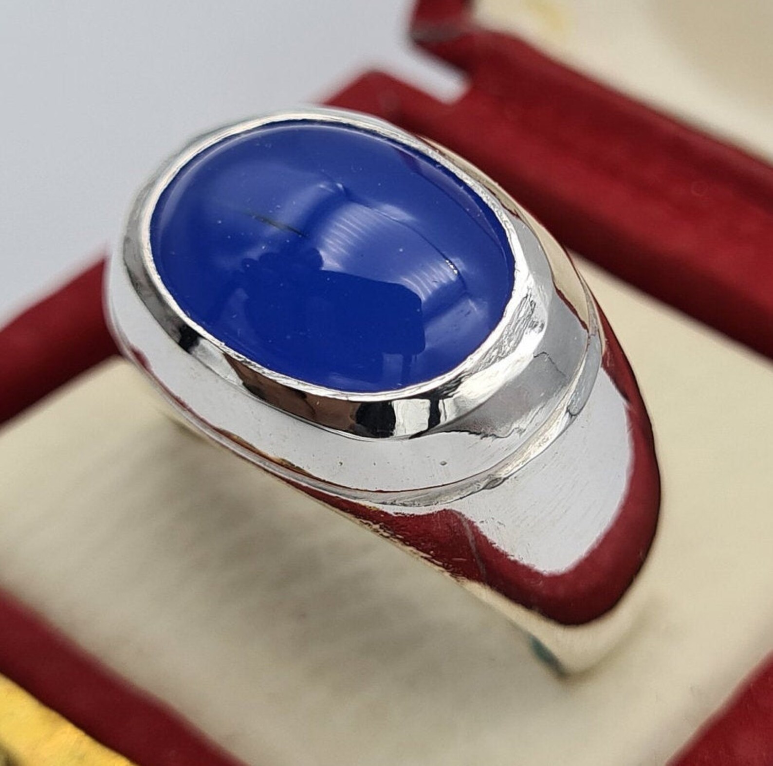 Rare Blue Yemeni Aqeeq Ring Yamni Yemen Yamni Akik Aqiq Handmade Silver ...