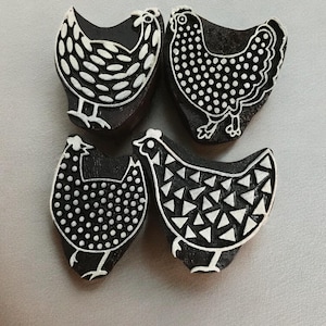 Hand Carved Chicken Printing Blocks, Indian Wood Stamps, Easter Decor ...