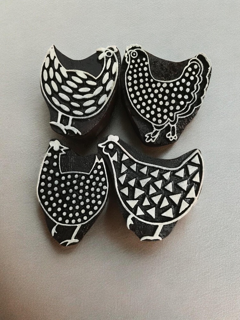 Hand Carved Chicken Printing Blocks, Indian Wood Stamps, Easter Decor ...