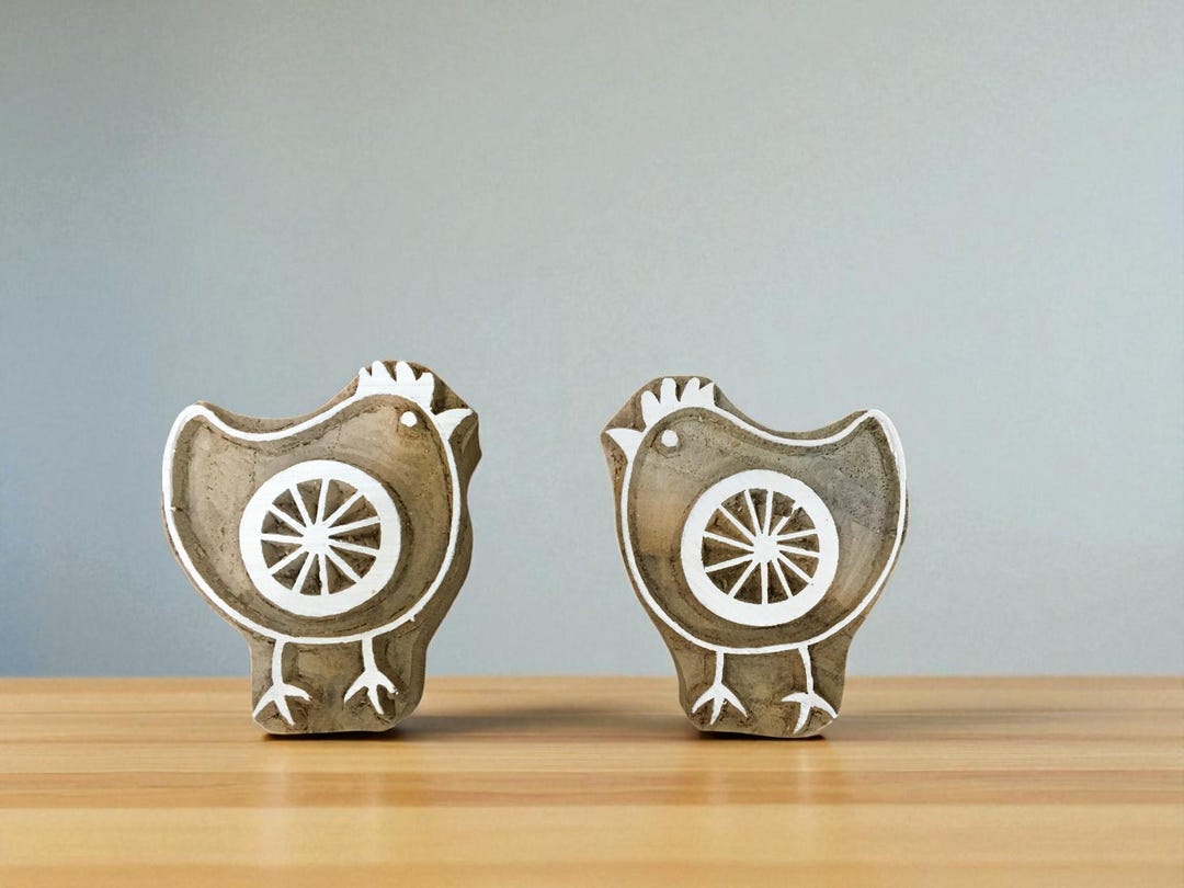 Twin Hens 01 Hand Carved Indian Wood Printing Block; Textile Stamp ...