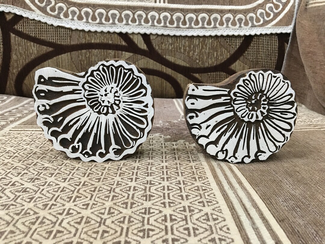 Fossil Shell Positive & Negative, Hand Carved Indian Wood Printing ...