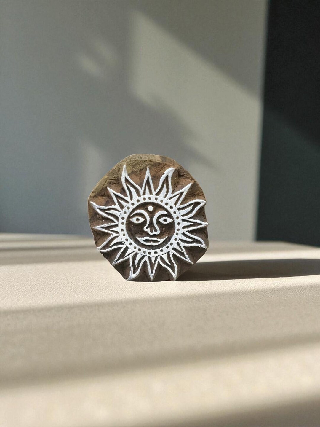 Fair Trade Sun Face Wooden Printing Block, Indian Textile Stamp (10cm ...