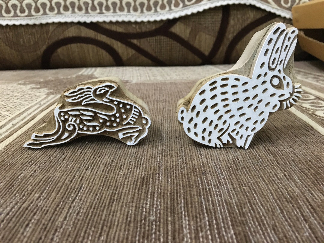 Leaping & A Sleeping Rabbit Hand Carved Indian Wood Printing Block ...