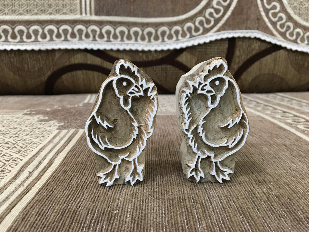 Twin Hen 02 Hand Carved Indian Wood Printing Block; Textile Stamp ...