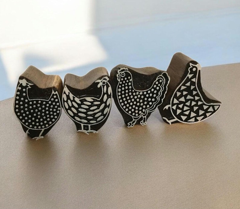 Hand Carved Chicken Printing Blocks, Indian Wood Stamps, Easter Decor ...