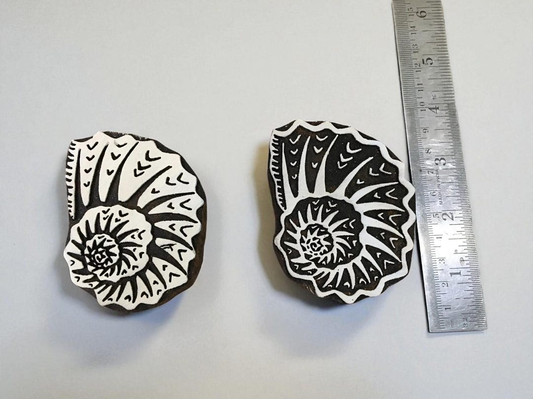 Shells, Hand Carved Indian Wood Printing Block; Textile Stamp; Pottery ...