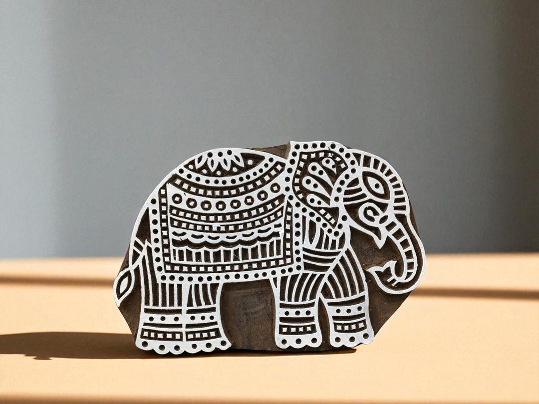 Indian Wooden Printing Block - Large Detailed Elephant - Etsy