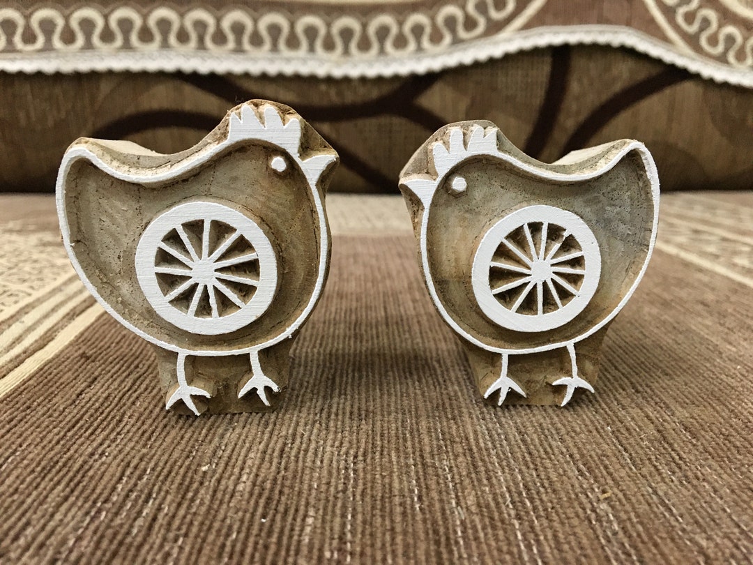 Twin Hens 01 Hand Carved Indian Wood Printing Block; Textile Stamp ...