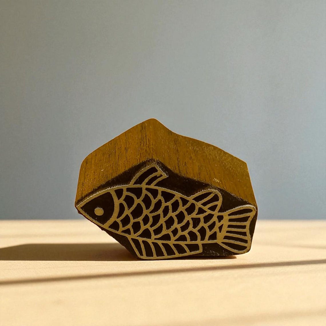 Sleepy Fish Hand Carved Indian Wood Printing Block; Textile Stamp ...