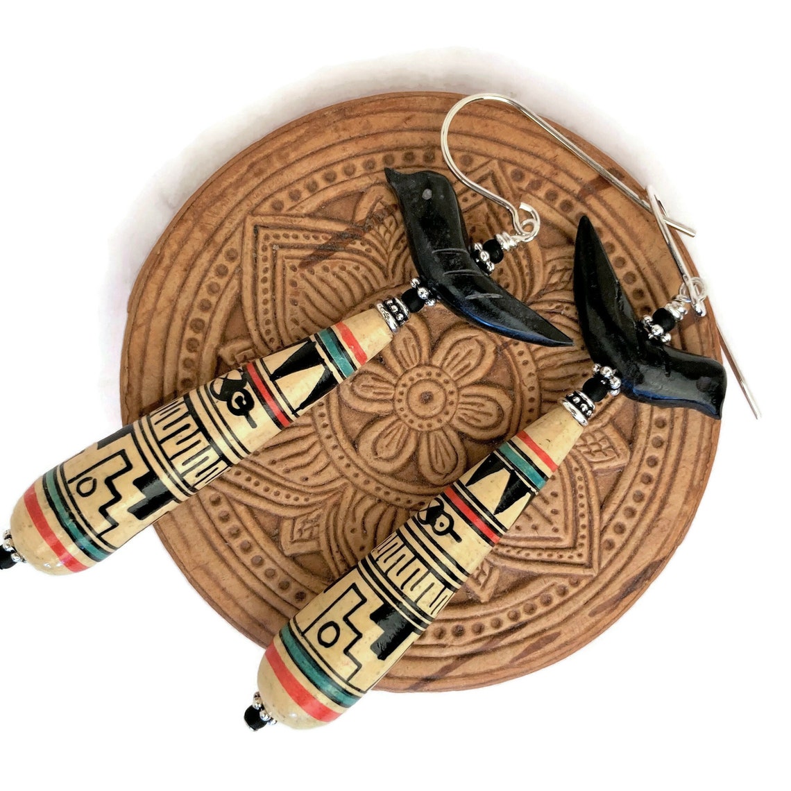 Ceramic Clay Bead Peru Earring, 925 Sterling Silver Folk Art Jewelry ...