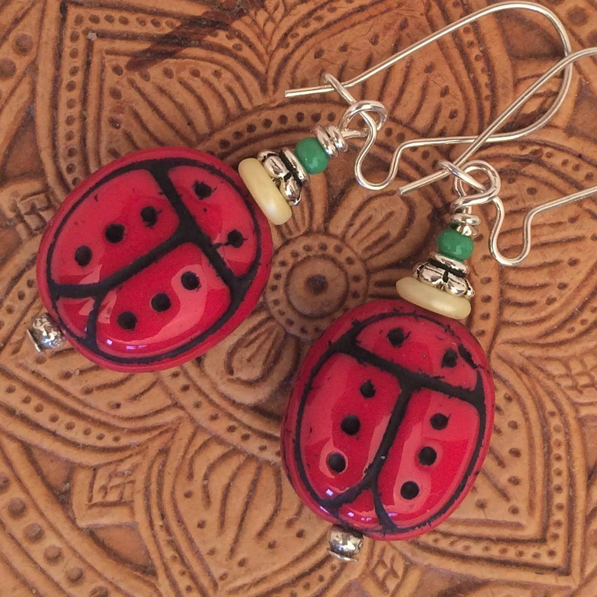 Cute Ladybug Earrings, 925 Sterling Silver Glass Bead Dangle, Nature ...