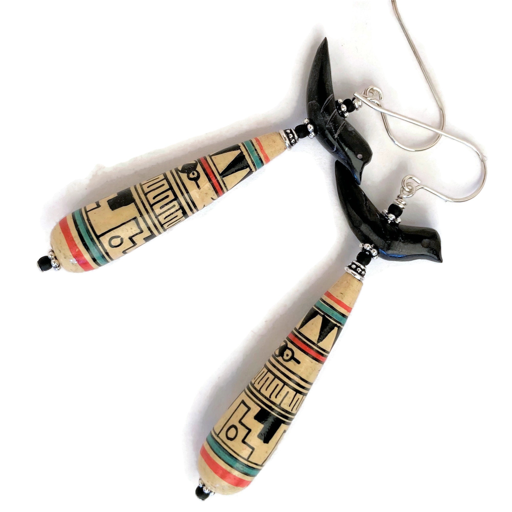 Ceramic Clay Bead Peru Earring, 925 Sterling Silver Folk Art Jewelry ...