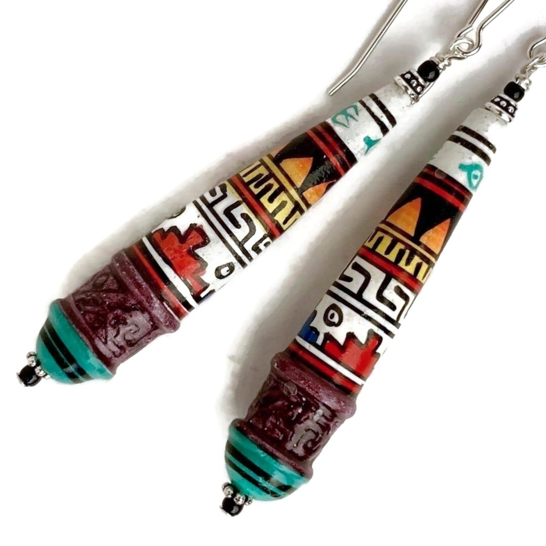 Colorful Ceramic Clay Peruvian Teardrop Earring, 925 Sterling Silver ...