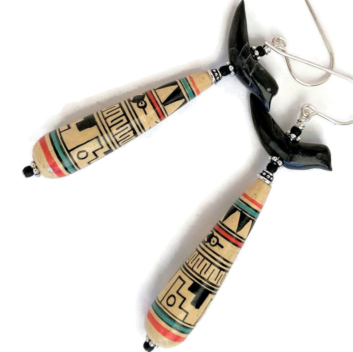 Ceramic Clay Bead Peru Earring, 925 Sterling Silver Folk Art Jewelry ...