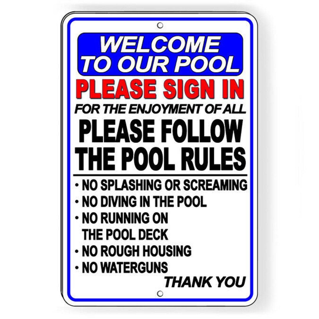 Pool Rules Sign in No Diving Splashing Running Sign / Decal / Caution ...