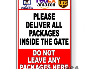 Please Deliver All Packages to Back Door Arrow Left Sign Metal USPS UPS ...