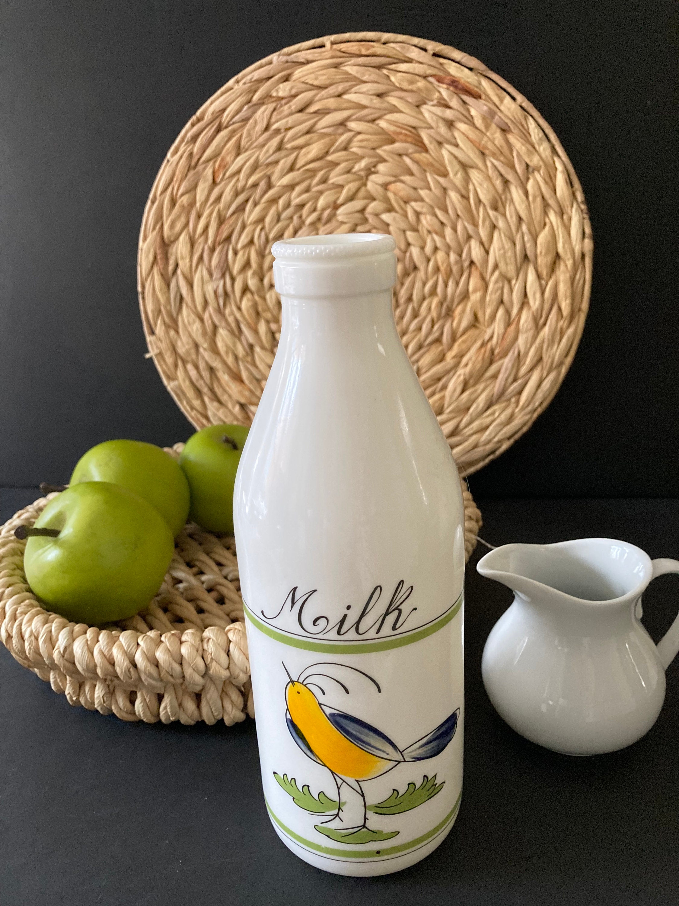 Vintage Italian Egizia Milk Glass Milk Bottle With Bird - Etsy