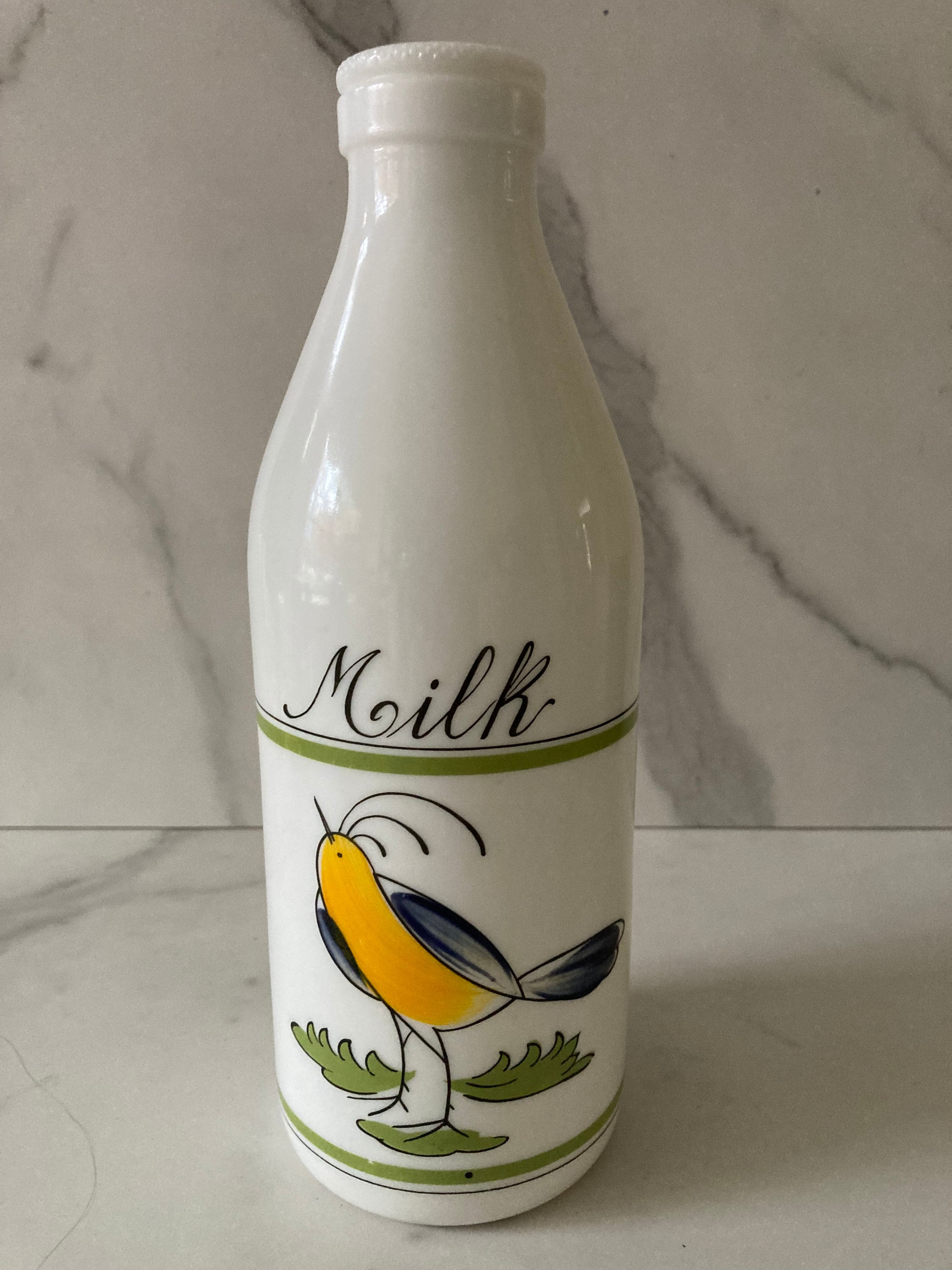 Vintage Italian Egizia Milk Glass Milk Bottle With Bird - Etsy