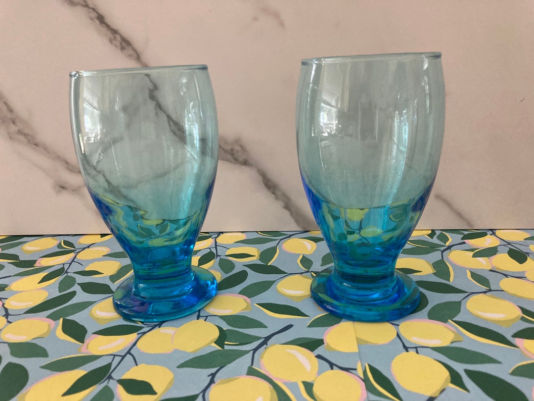 Aqua Blue Footed Water Goblets or Juice Glasses - Set of 2 - Etsy