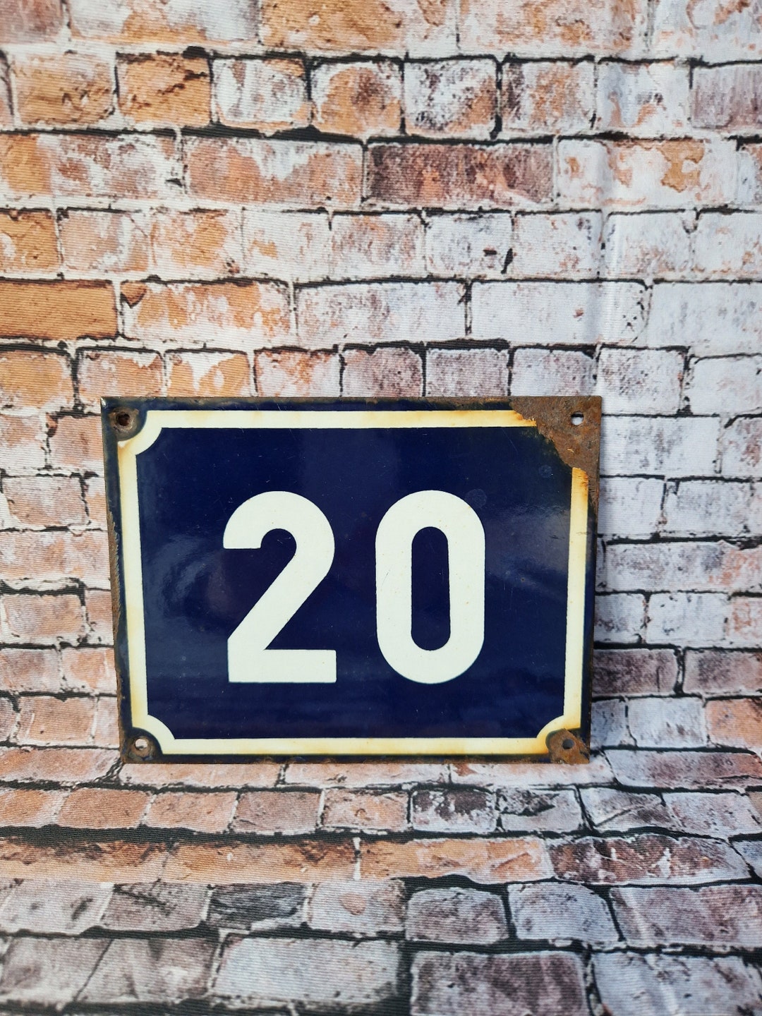 Vintage French Enamel Navy Blue and White House Number 20 Traditional ...