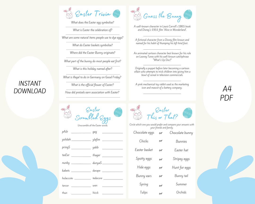 Easter Game Bundle - Trivia, Guess the Bunny, Word Jumble & This or ...