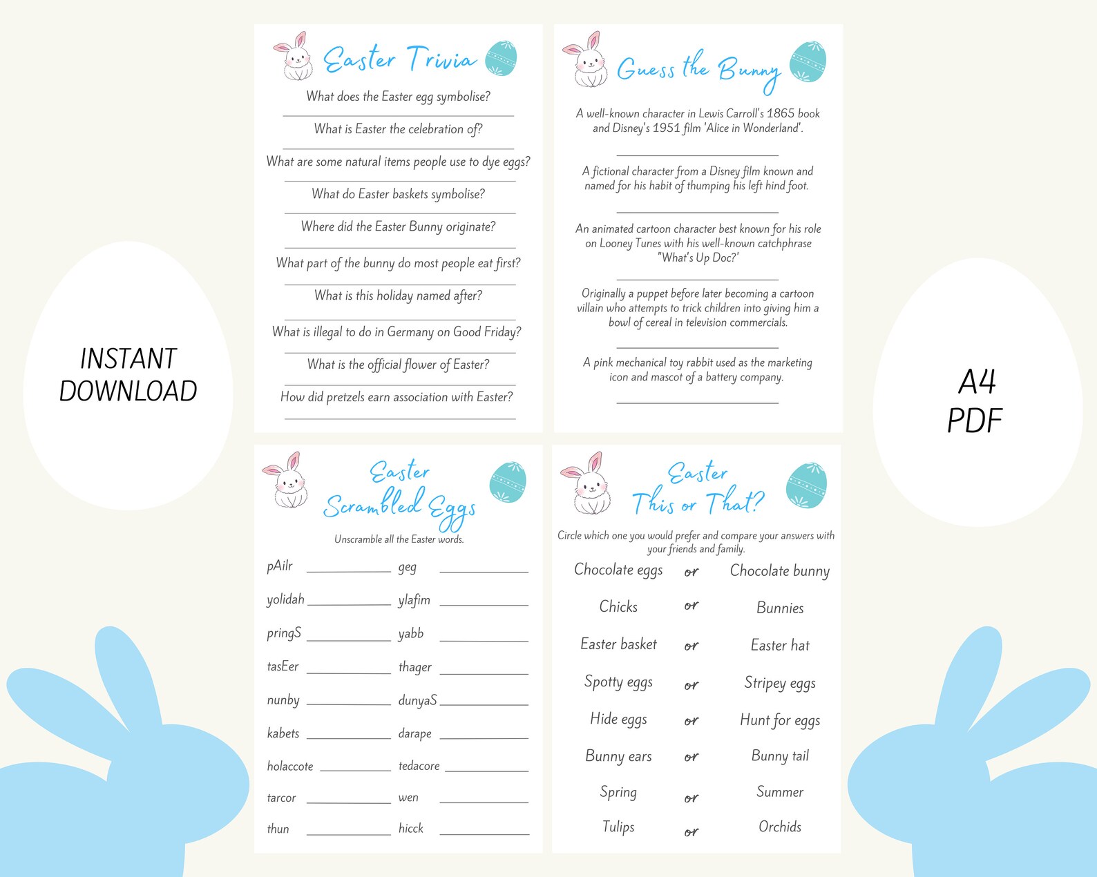 Easter Game Bundle - Trivia, Guess the Bunny, Word Jumble & This or ...