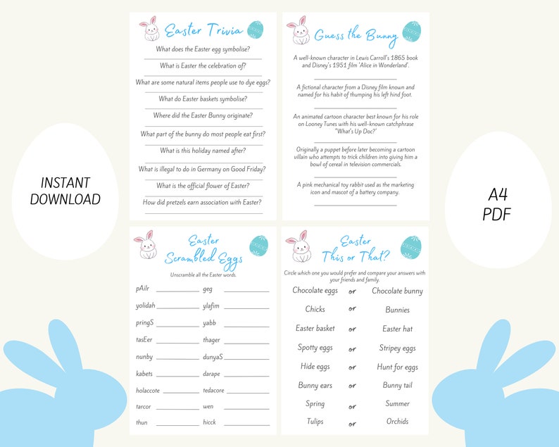 Easter Game Bundle - Trivia, Guess the Bunny, Word Jumble & This or ...