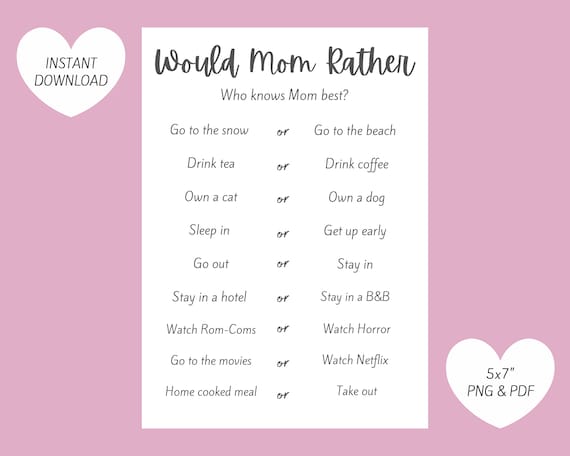 Would Mom Rather Printable Game - Etsy