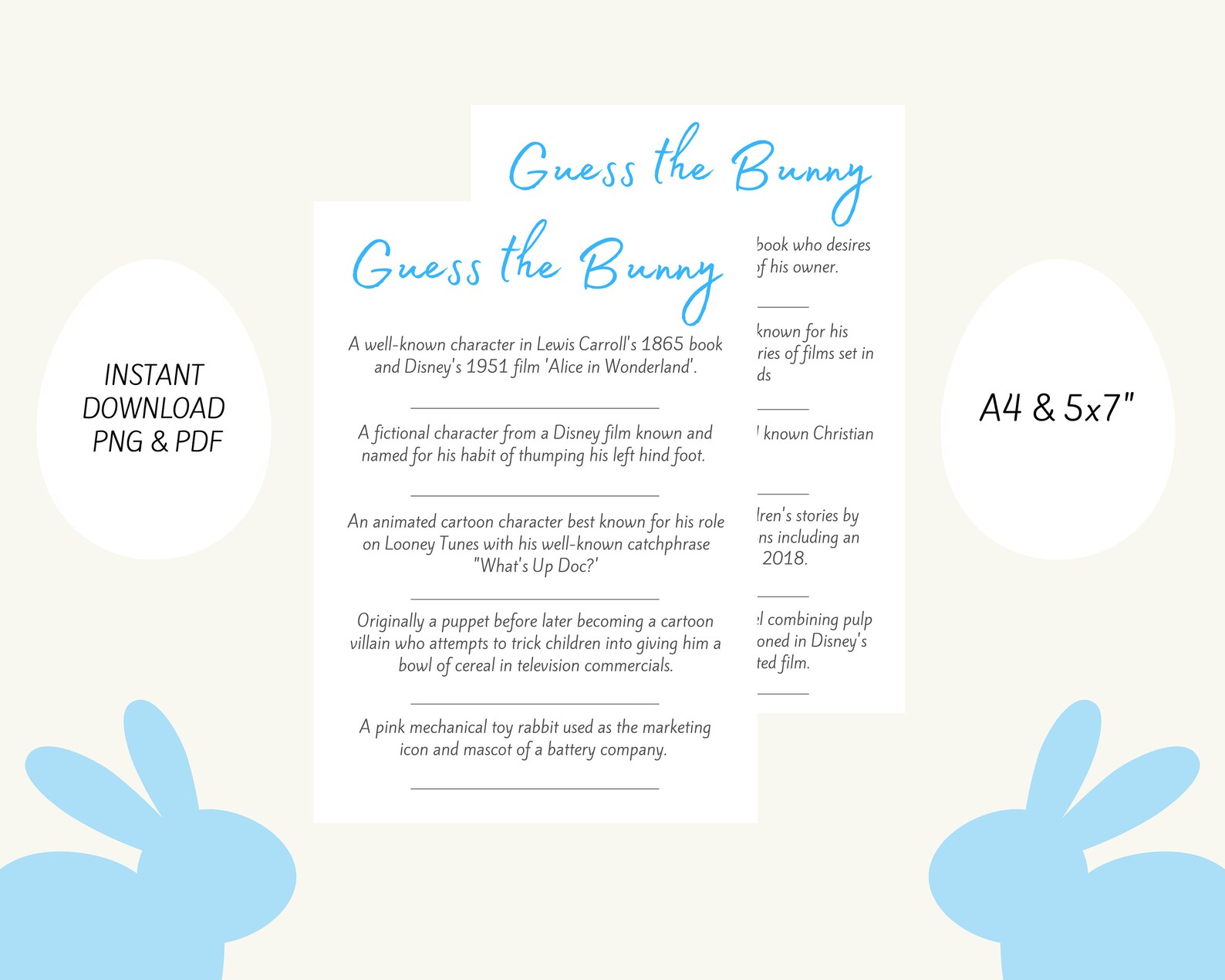 Guess the Famous Bunny Easter Printable Game - Etsy Australia