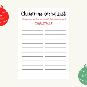 Christmas Word Game Printable - Word List - Etsy Australia
