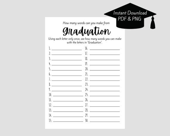 Graduation Game Word List Printable Game - Etsy Australia
