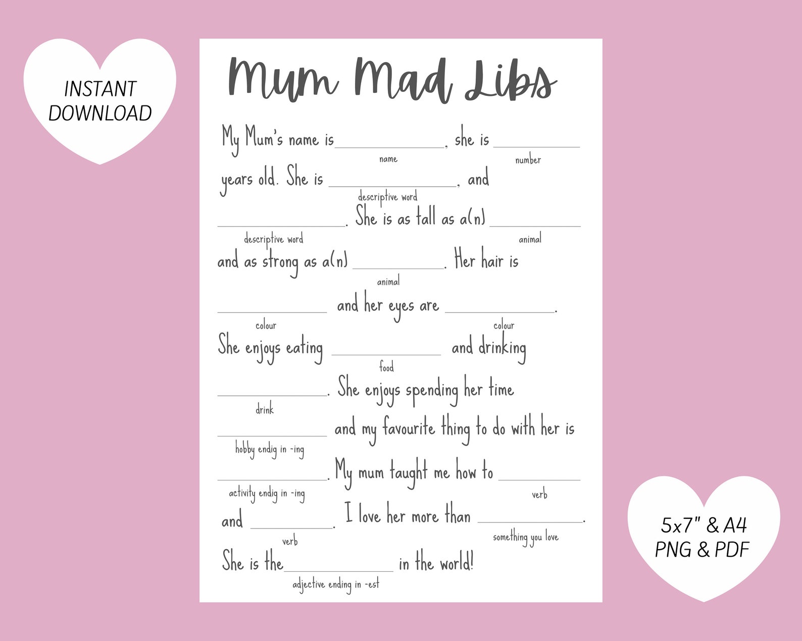 Mum Mad Libs - Mother's Day/ Mum's Birthday Party Game - Etsy