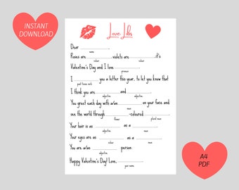 Valentine's Day Mad Lib Game Children's Valentine Party Game, Kids ...