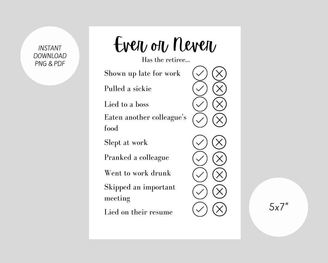 Retirement Printable Ever or Never Game - Etsy