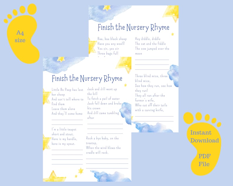 Finish the Nursery Rhyme - Baby Shower Party Game - Etsy