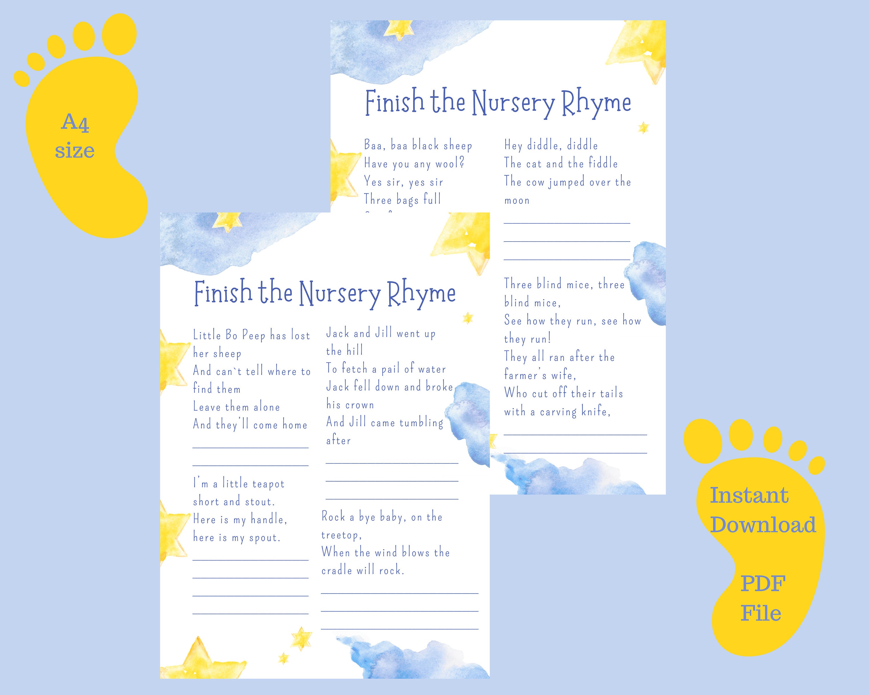 The Lullaby Baby Shower Game Finish Fox Baby Shower Games Printable