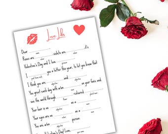 Printable Valentine Mad Libs Game - Etsy
