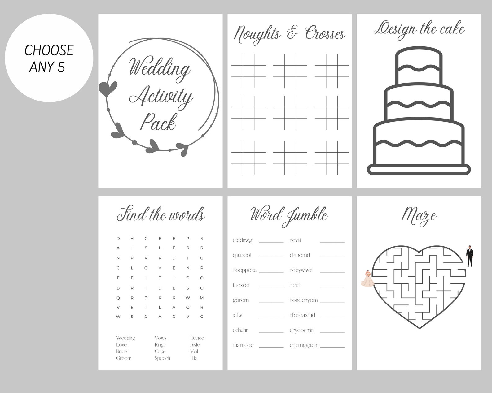 Build Your Own Wedding Activity Pack 15 Activities to Choose From ...
