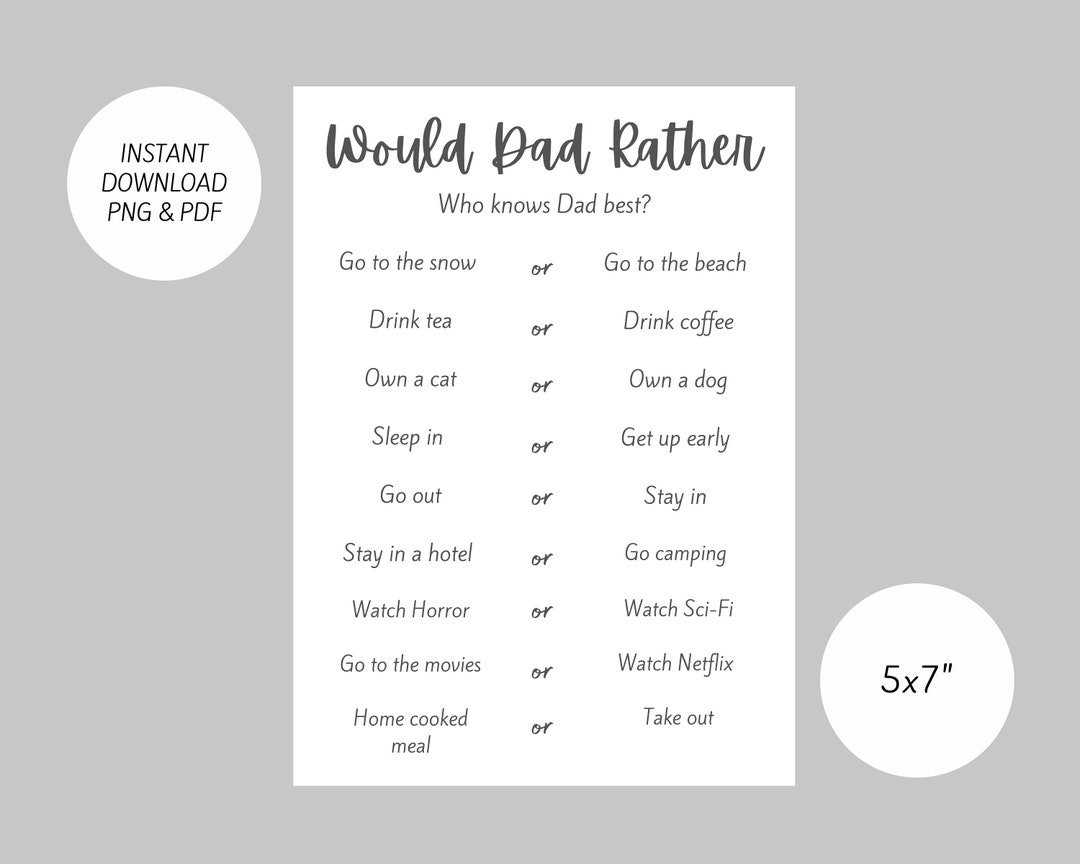 Father's Day Activity - Would Dad Rather Family Game - Etsy