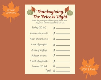Printable Thanksgiving the Price is Right, the Price is Right ...