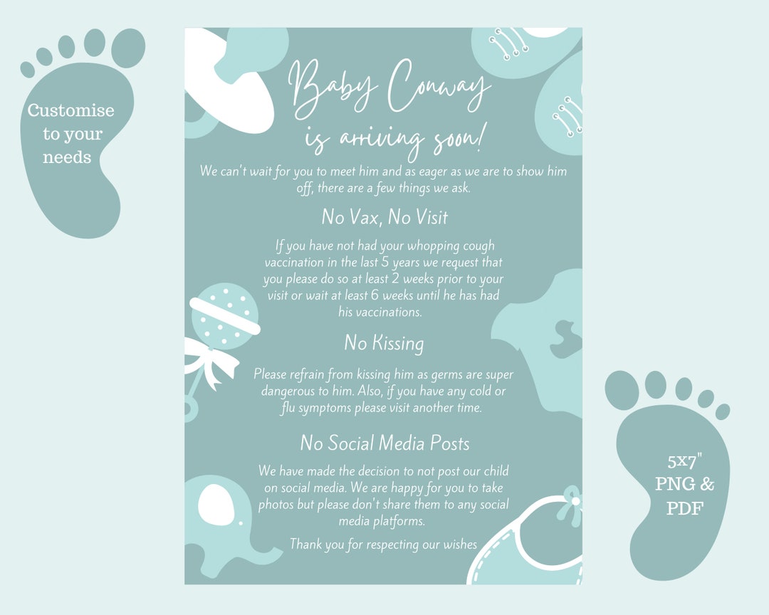 Editable Newborn Visitor Information & Rules - No Vax, No Visit (5x7 ...