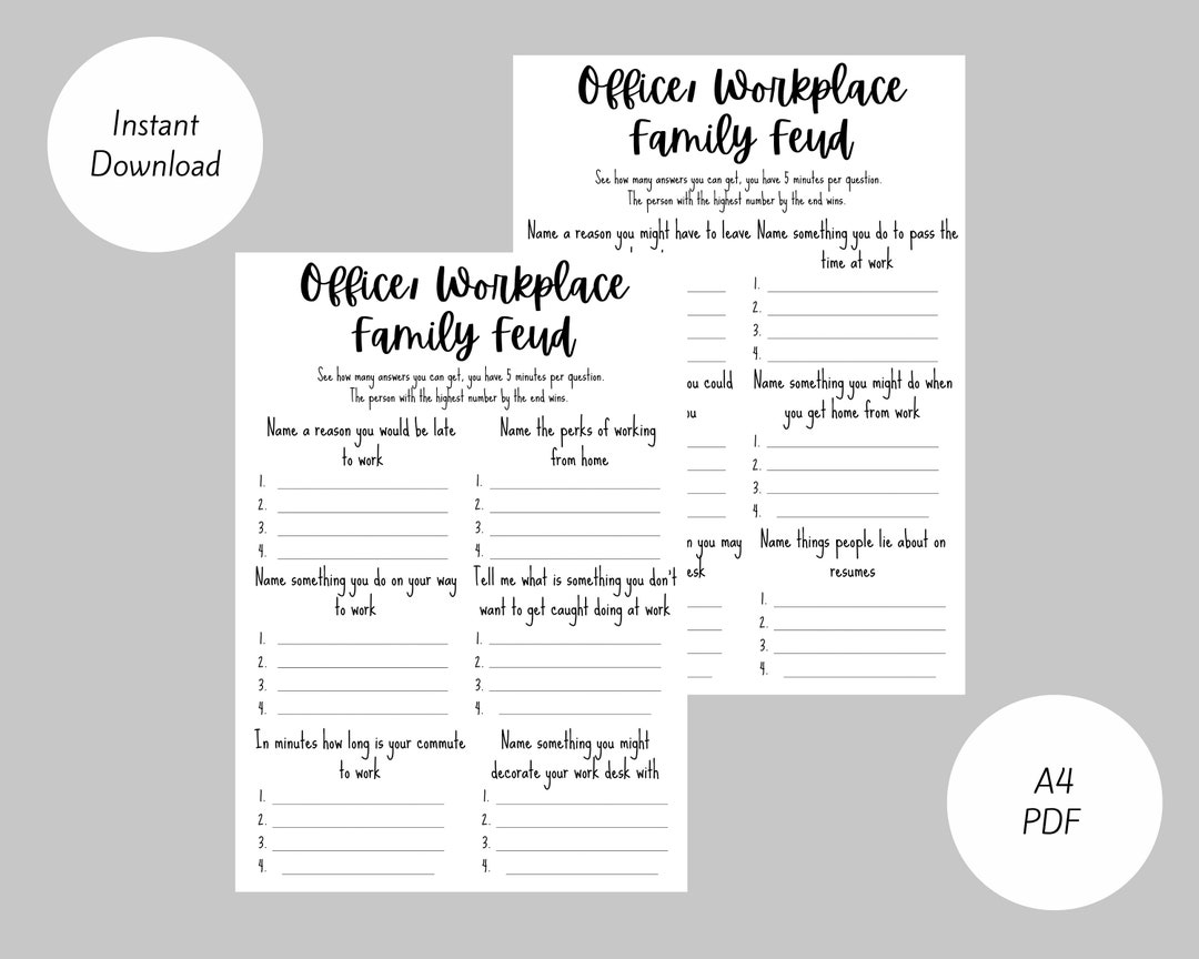 Office/ Workplace Family Feud Printable Game - Work/ Office Party, Team ...