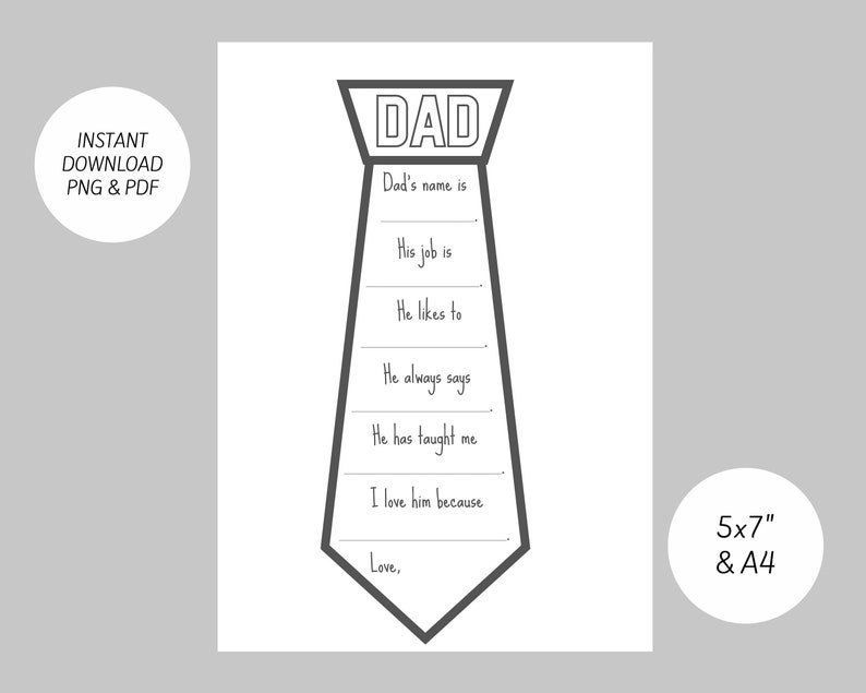 Father's Day Printable - All About My Dad Tie - Etsy Australia